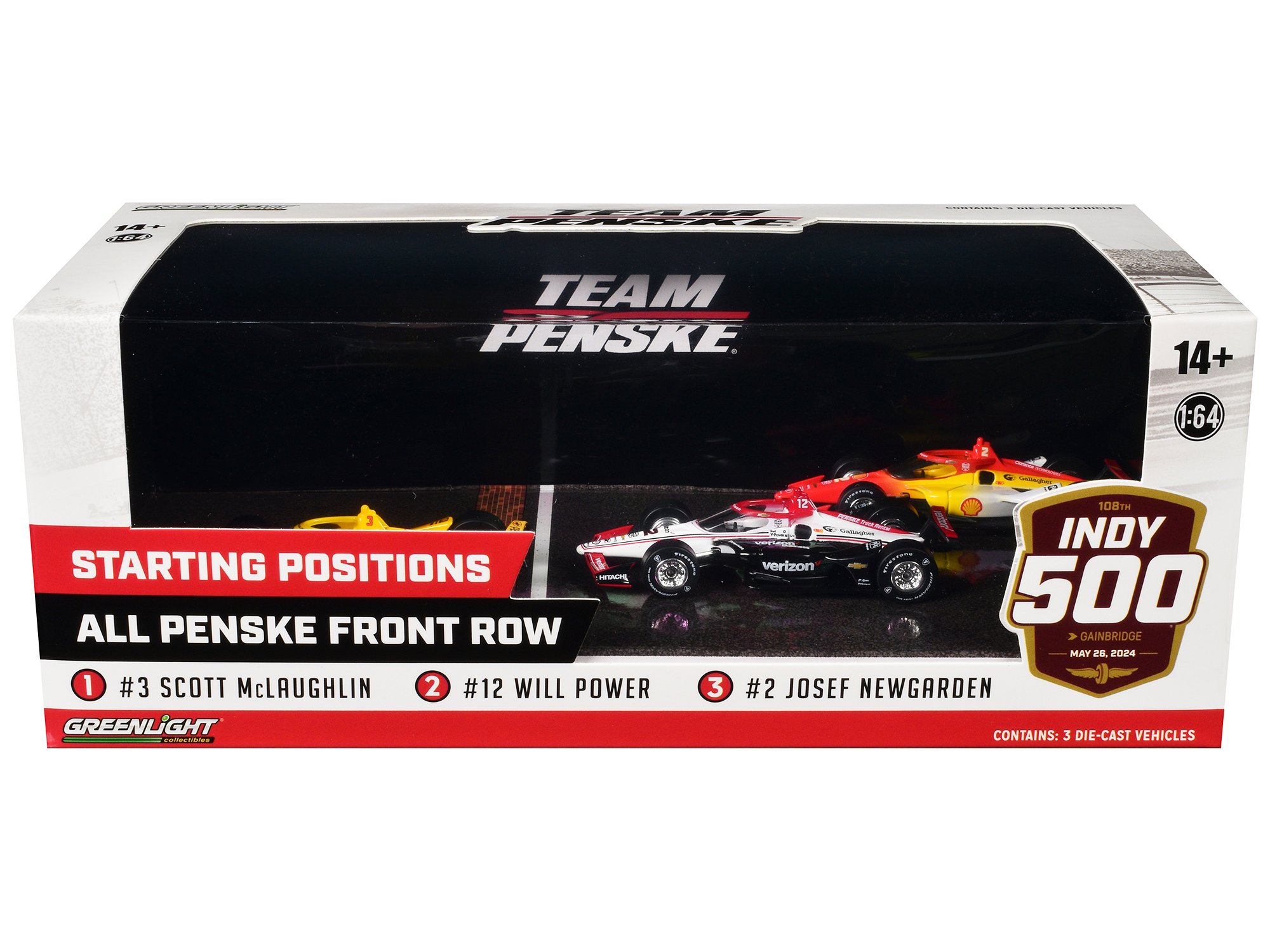 Greenlight 1/64 108th Indianapolis 500" (2024) "All Penske Front Row ...