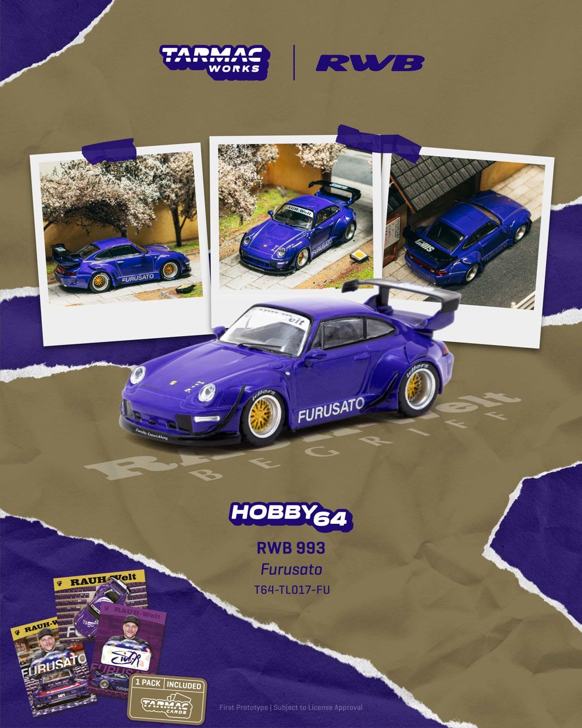 *PREORDEN* Tarmac 1:64 Porsche RWB 993 Furusato + Set de 2 cartas ...